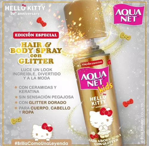 Spray para el cabello y cuerpo con glitter dorado Hello Kitty - Aqua n ...